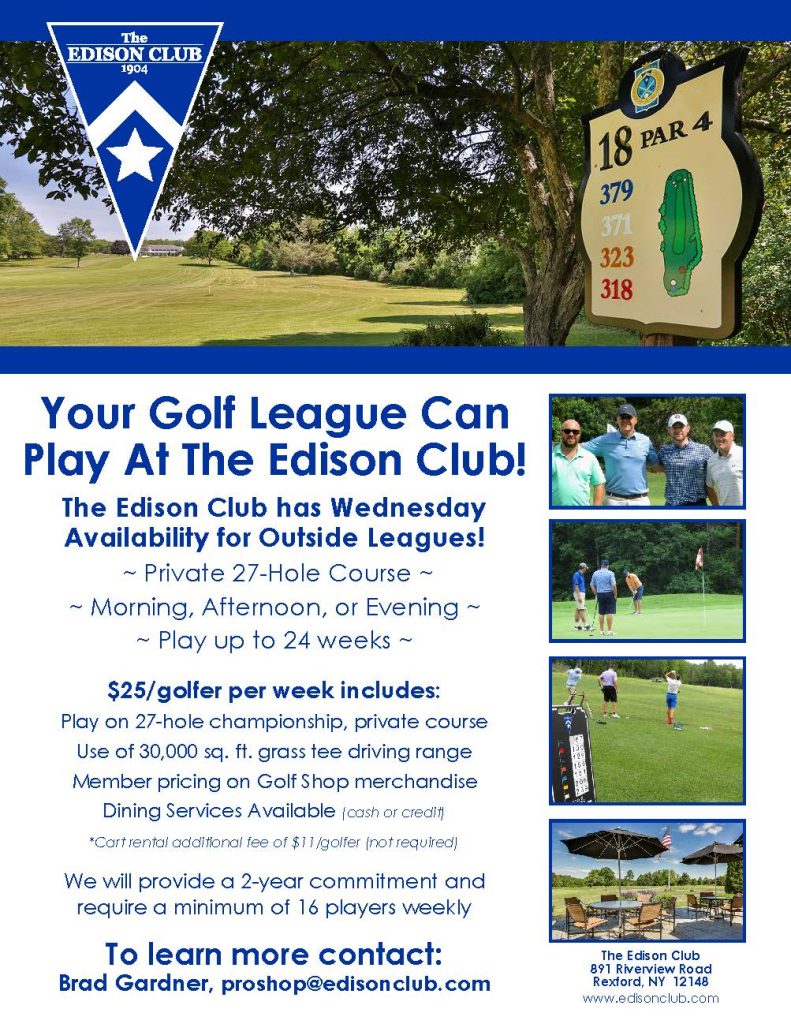 Your Golf League Can Play at the Edison Club! - Capital Region Chamber